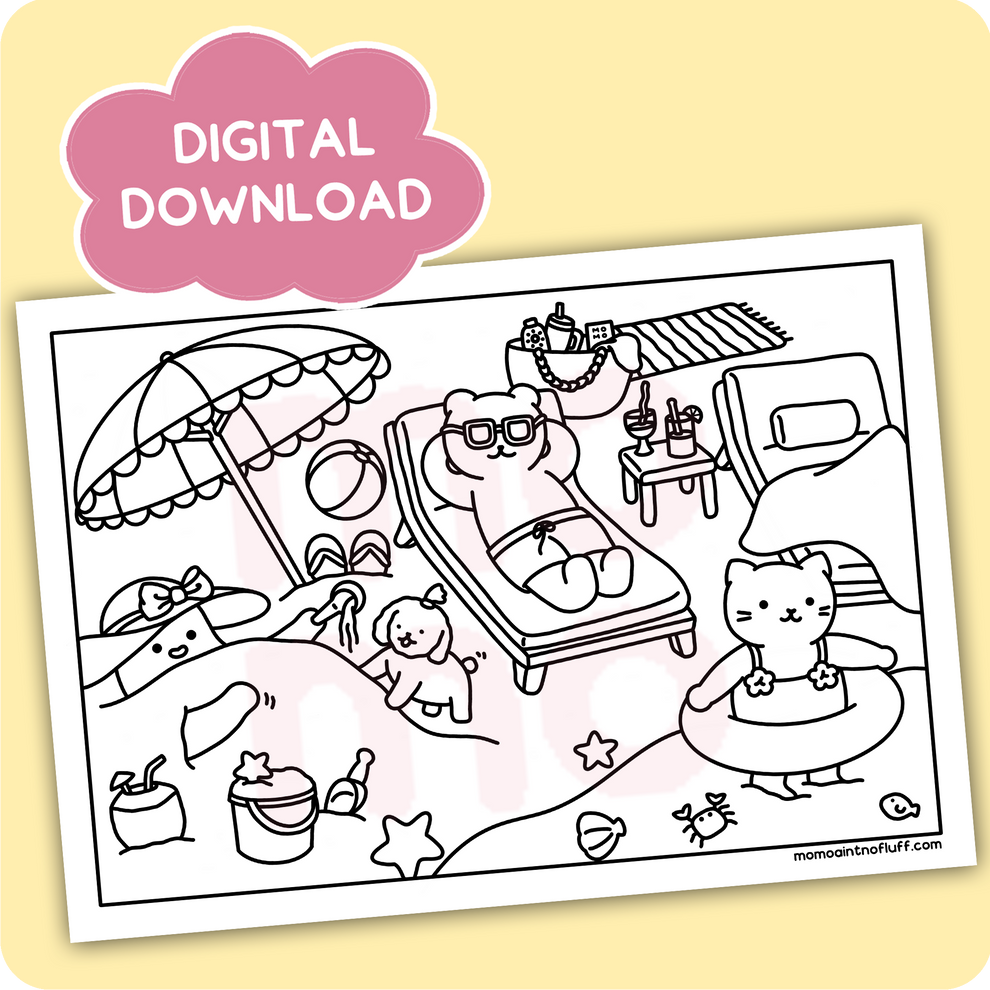 digital printable download • private resort coloring doodle – momo